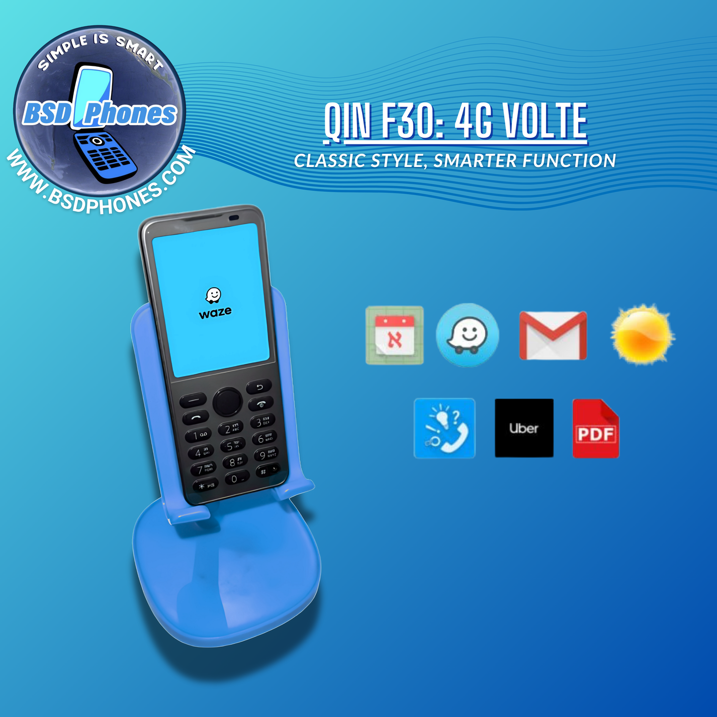 QIN F30: 4G VOLTE Unlocked, 64 GB, Android Auto - TALK+TEXT Apps + EMA