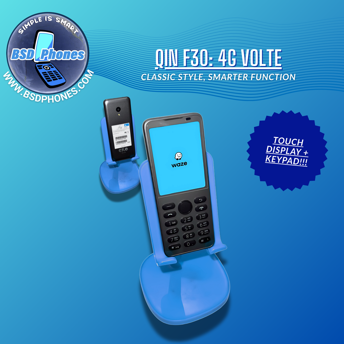 QIN F30: 4G VOLTE Unlocked, 64 GB, Android Auto - TALK+TEXT Apps + EMA