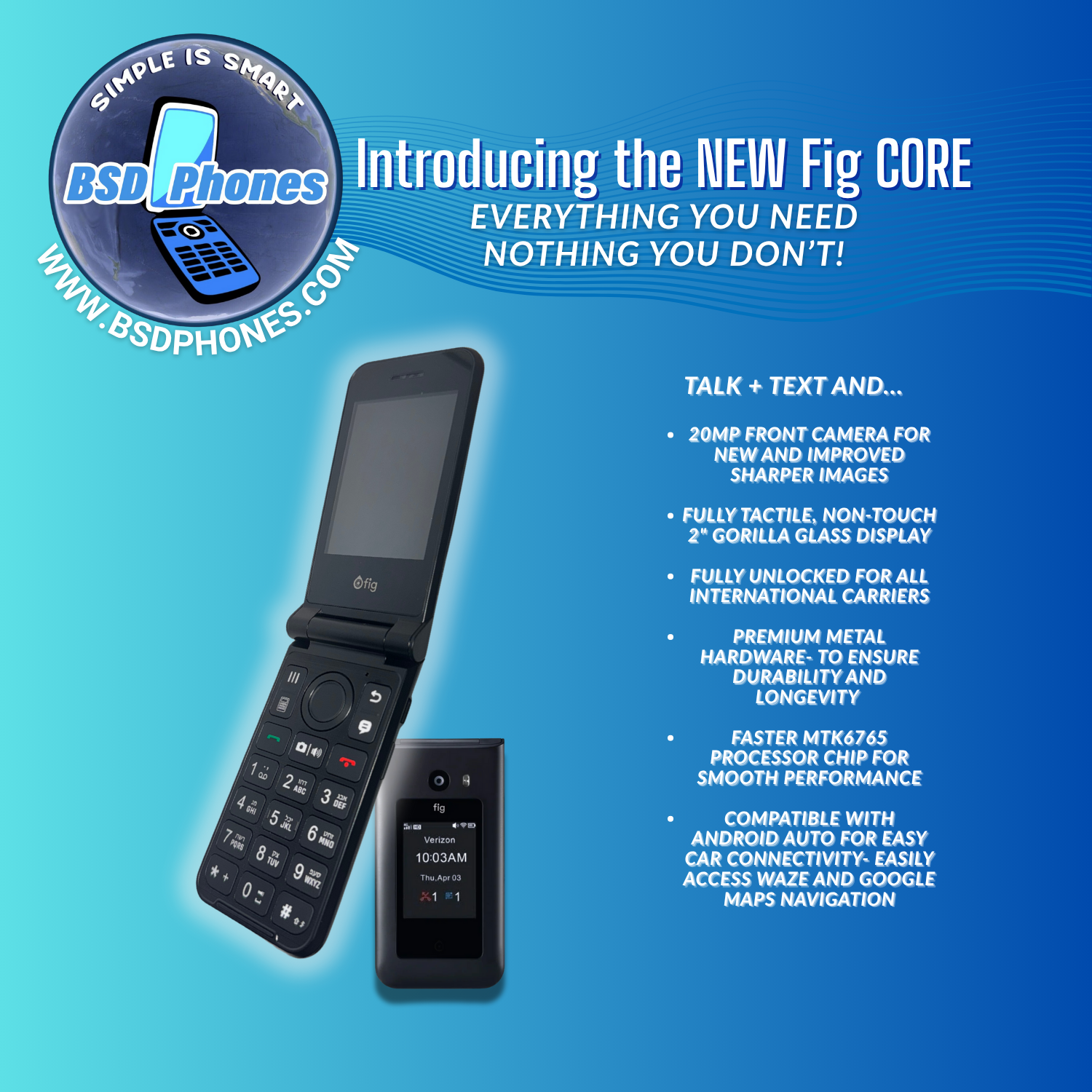 *NEW* Fig Core Talk & Text, Non-Touch Screen Android Auto